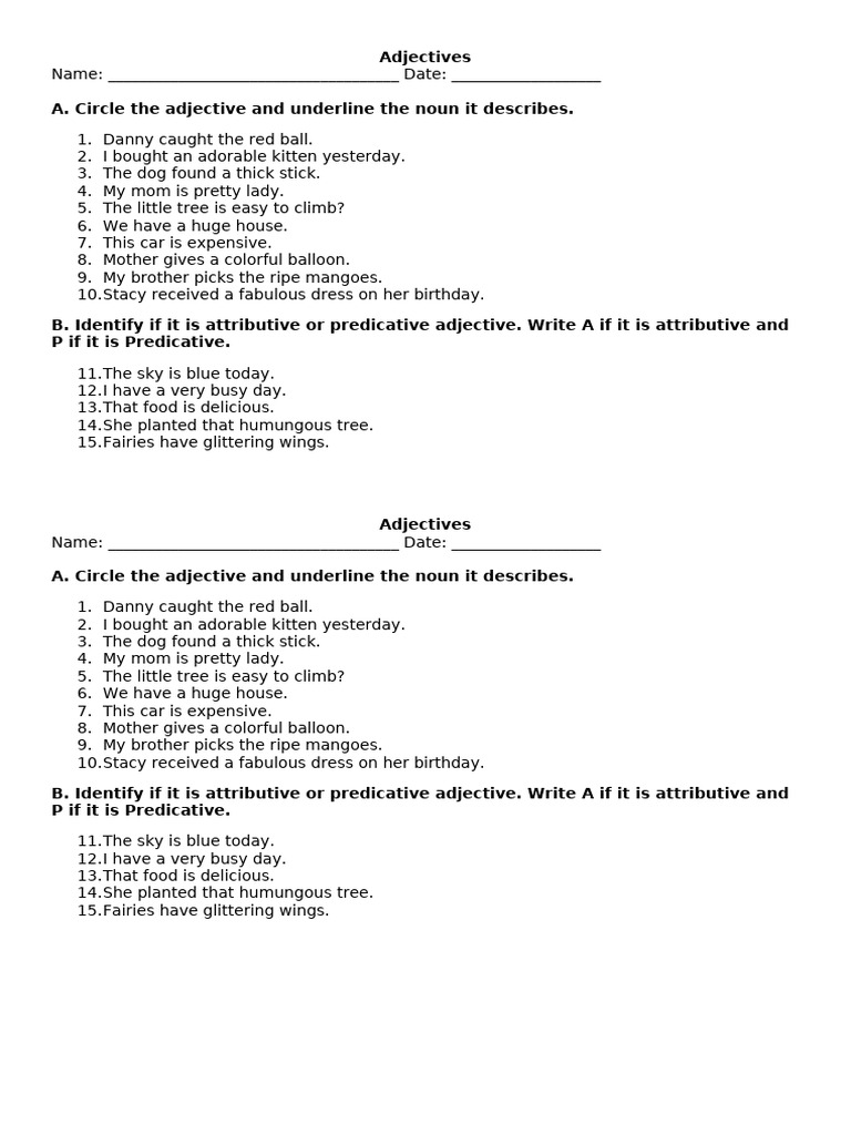 Identifying Adjectives in The Sentence | PDF | Language Arts ...