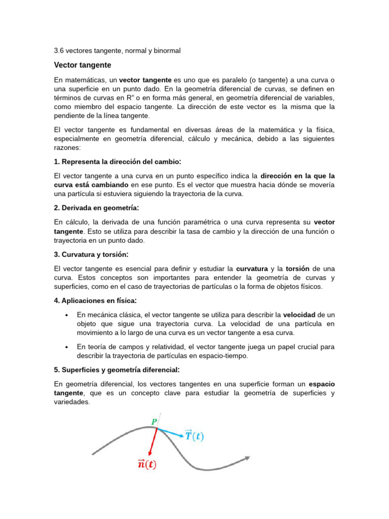 3.6 Vectores Tangente, Normal y Binomial | PDF | Curva | Vector Euclidiano