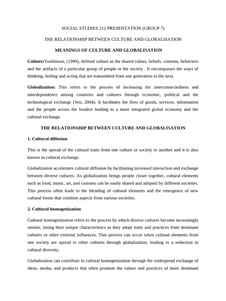SOCIAL STUDIES Culture and Globalisation... | PDF | Globalization | Society