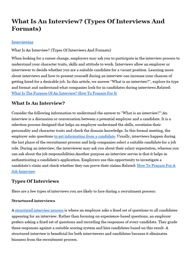 Types of Interviews and Formats | PDF | Job Interview | Interview