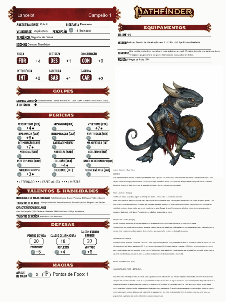 Pathfinder 2E - FICHA - Lancelot | PDF