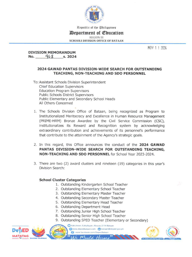 Division Memorandum No. 468 S. 2024 | PDF
