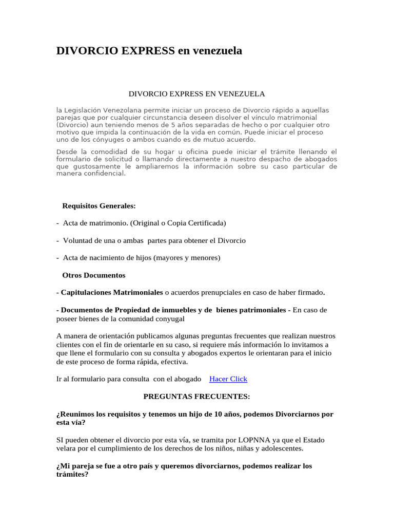 Divorcio Express en Venezuela: Guía Rápida | PDF | Divorcio | Esposa