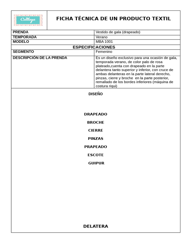 FICHA TÉCNICA DE Vestido de Gala | PDF