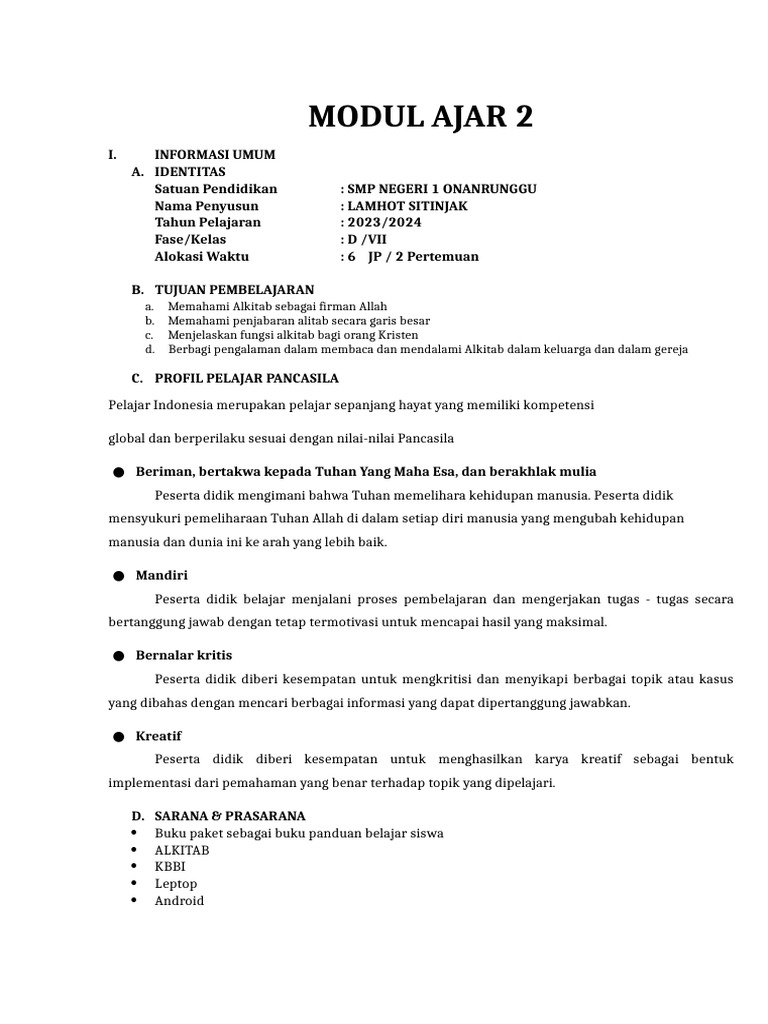 Kelas 7 Modul Ajar Kumer 2 | PDF