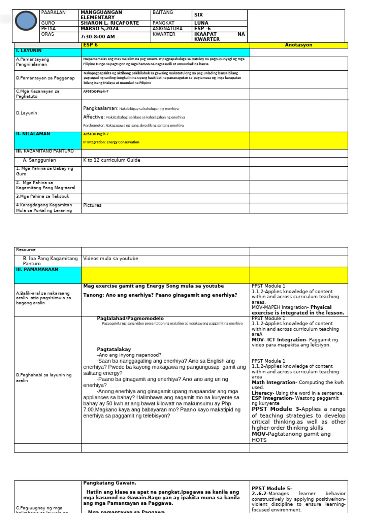Esp COT 4RD QUARTER | PDF