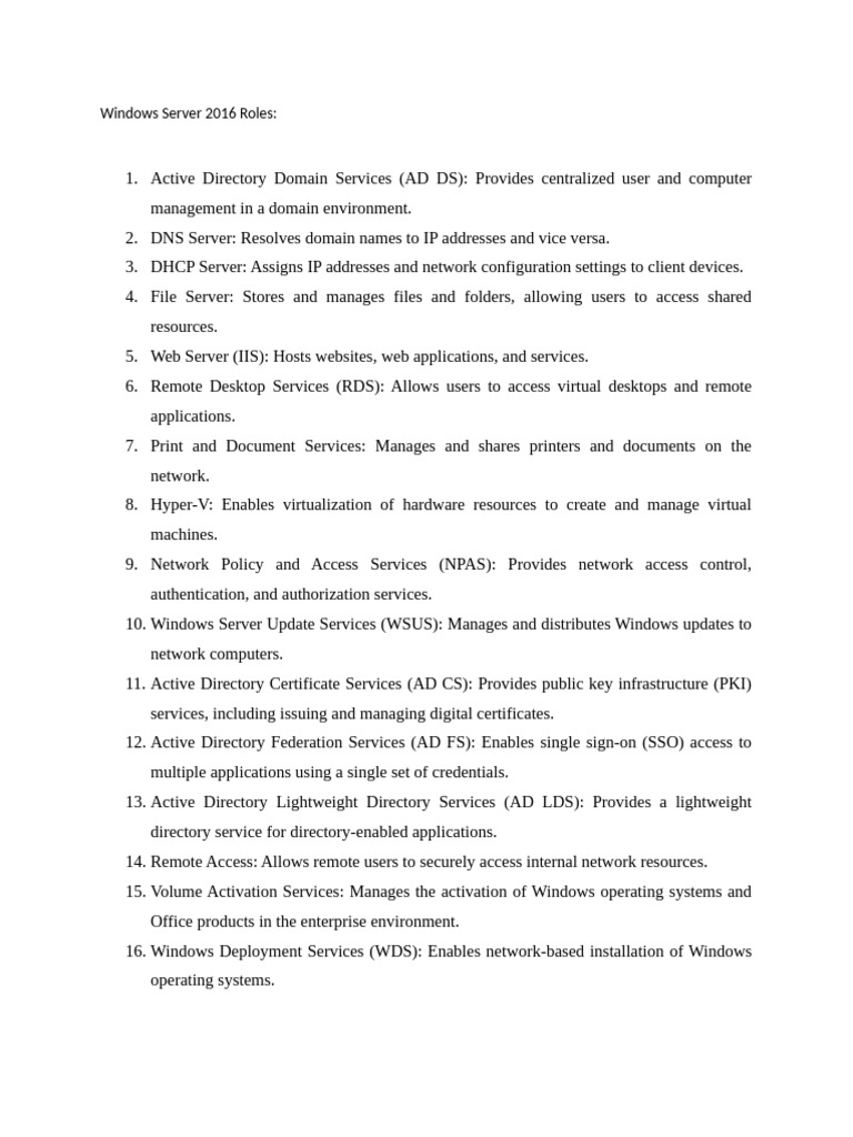 Windows Server 2016 Roles | PDF | Active Directory | Remote Desktop Services
