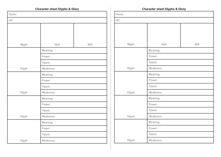 Glyphs&Glory Character Sheet V1.1 | PDF