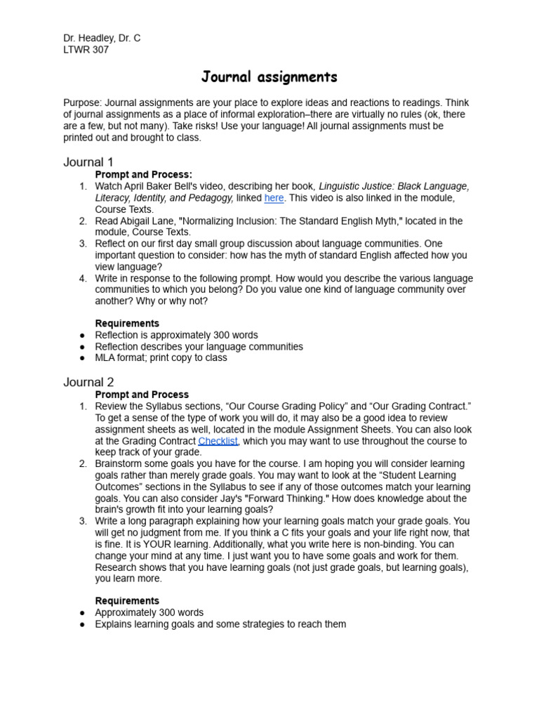 Journal Assignments 307 | PDF | Cognitive Science | Liberal Arts Education