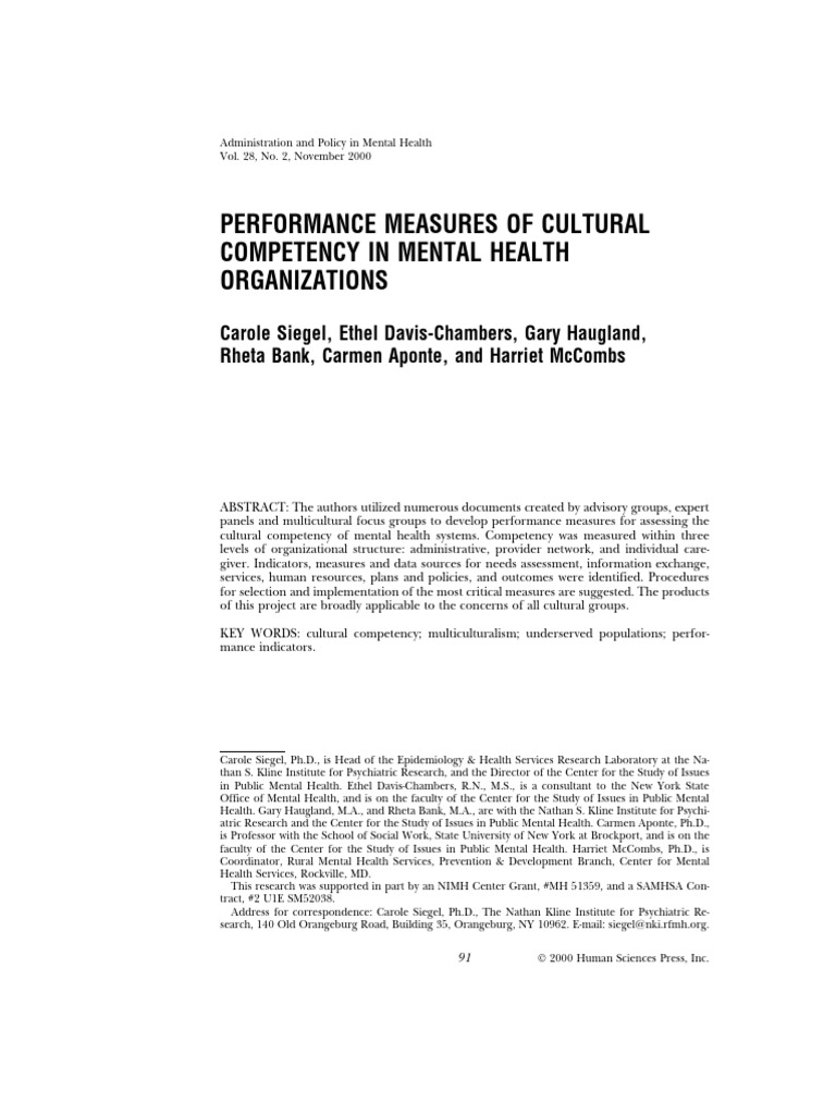 Performance Measures of Cultural Competency | PDF | Mental Health ...