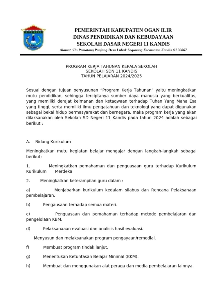 PROGRAM KERJA KS 12 Kds | PDF