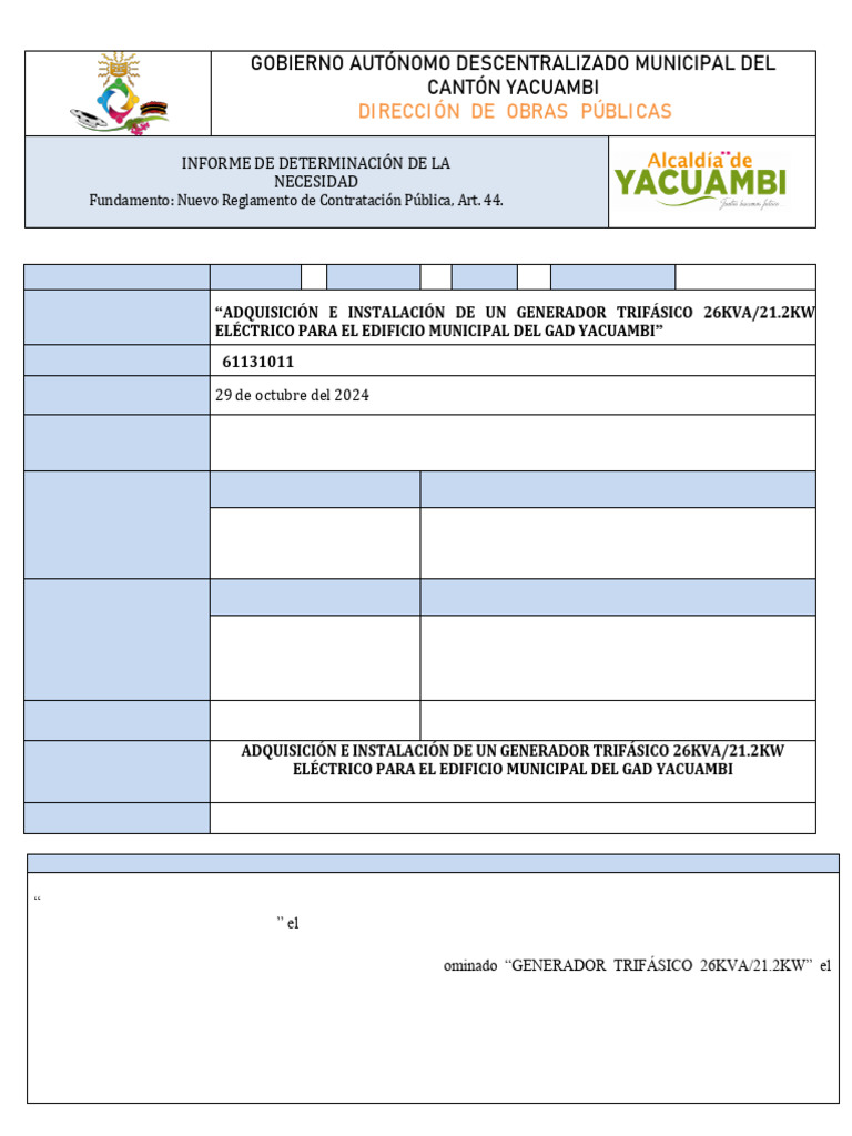 1 - INFORME DE NECESIDAD-signed-signed | PDF | Subasta | Presupuesto