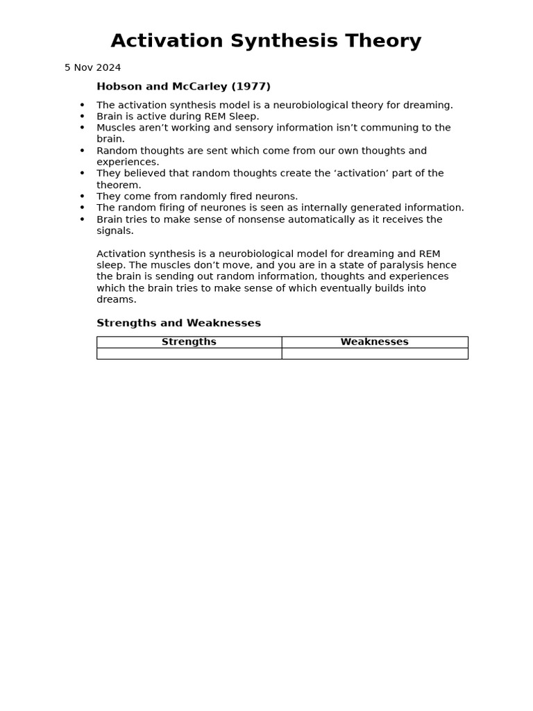 Activation Synthesis Theory | PDF