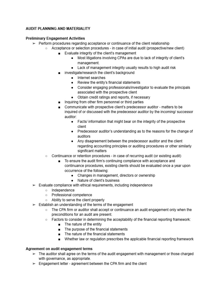 Handout 3 Audit Planning and Materiality | PDF | Audit | Accounting