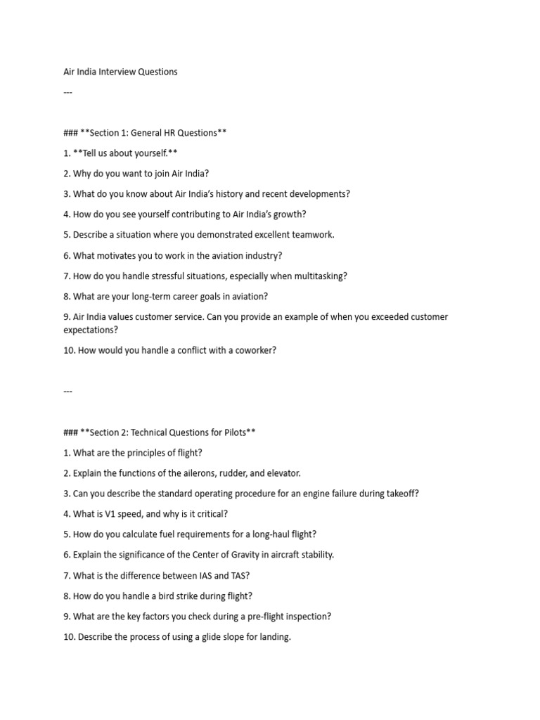 Air India Interview Questions | PDF | Turbine Engine Failure | Aircraft