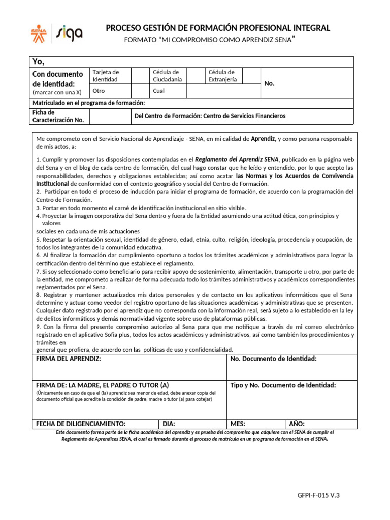 Compromiso Aprendiz SENA: Normas y Obligaciones | PDF | Documento de ...