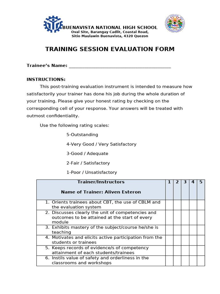 Training Session Evaluation Form | PDF | Learning | Education Theory
