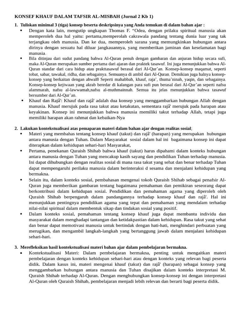 ANALISIS KONSEF KHAUF DALAM TAFSIR AL-MISBAH (Jurnal 2 KB 1) | PDF