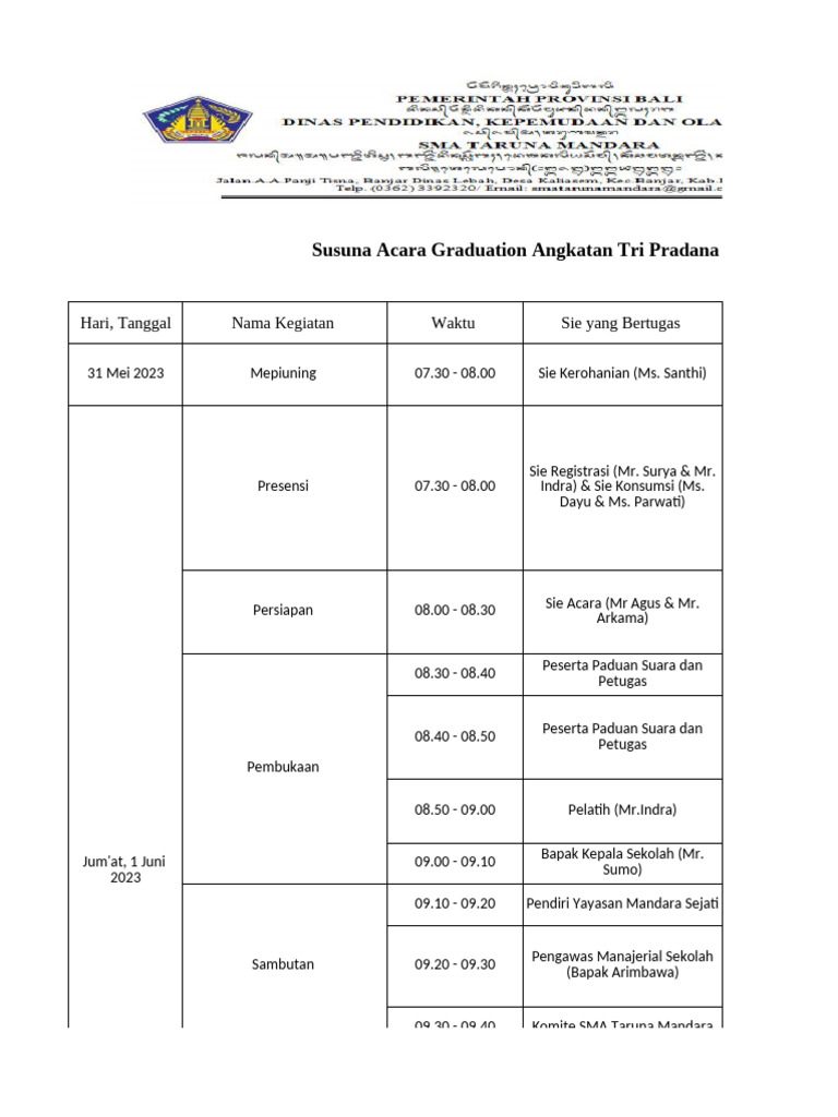 Susunan Acara Graduation 2023 | PDF
