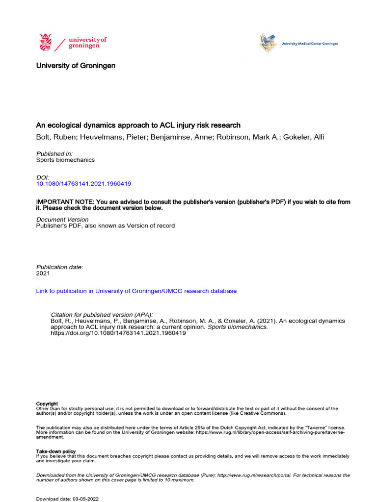 An Ecological Dynamics Approach To ACL Injury Risk Research A Current ...