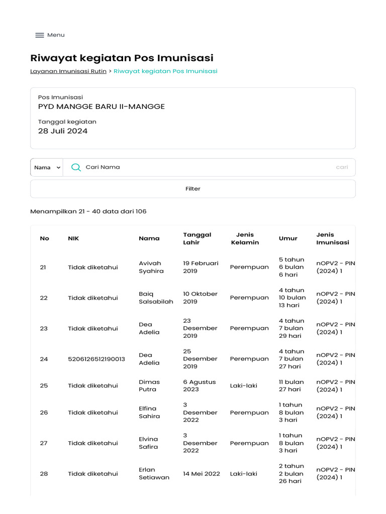 Sehat Indonesiaku - Riwayat Kegiatan Pos Imunisasi 1 | PDF