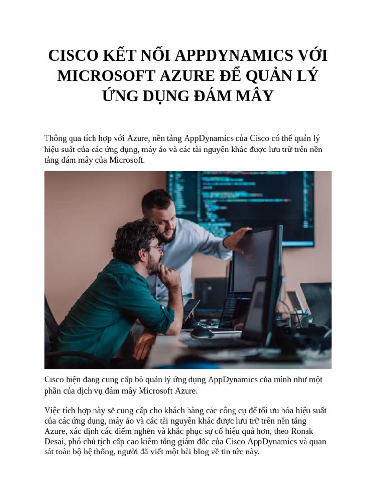 CISCO KẾT NỐI APPDYNAMICS VỚI MICROSOFT AZURE ĐỂ QUẢN LÝ ỨNG DỤNG ĐÁM MÂY | PDF