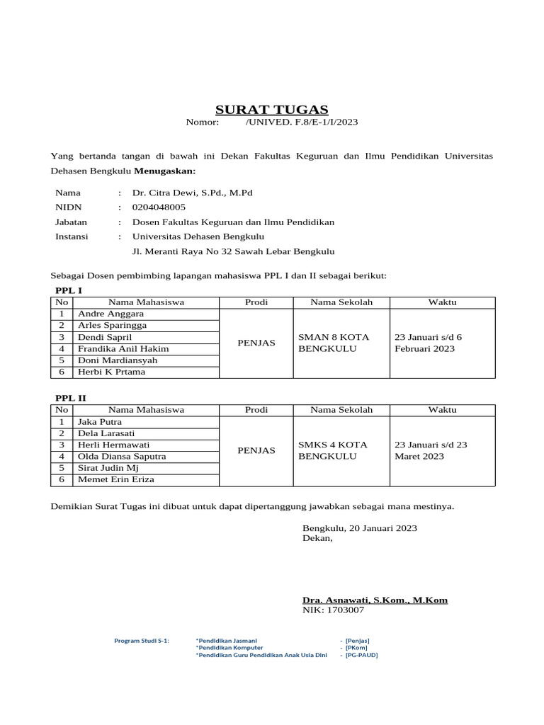 Surat Tugas Citra Dewi | PDF