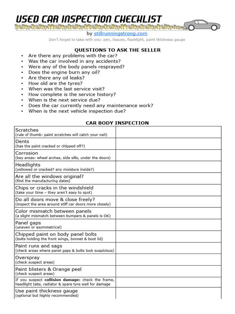 Used Car Inspection Checklist | PDF | Automatic Transmission | Clutch