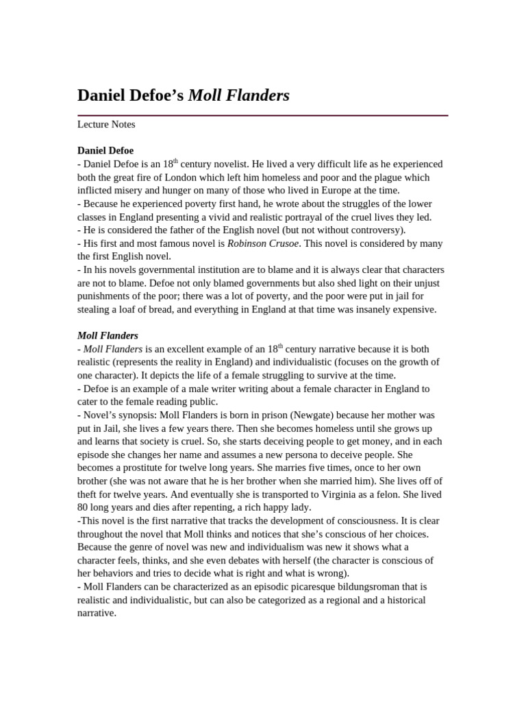 Moll Flanders: An 18th Century Journey | PDF | Daniel Defoe