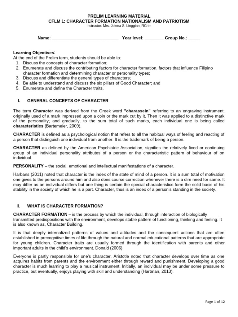 Prelim Handouts - CFLM | PDF | Integrity | Courage