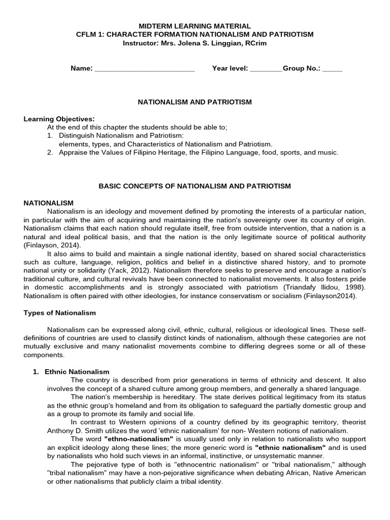 Cflm1-Midterm-Handouts 2425 | PDF | Nationalism