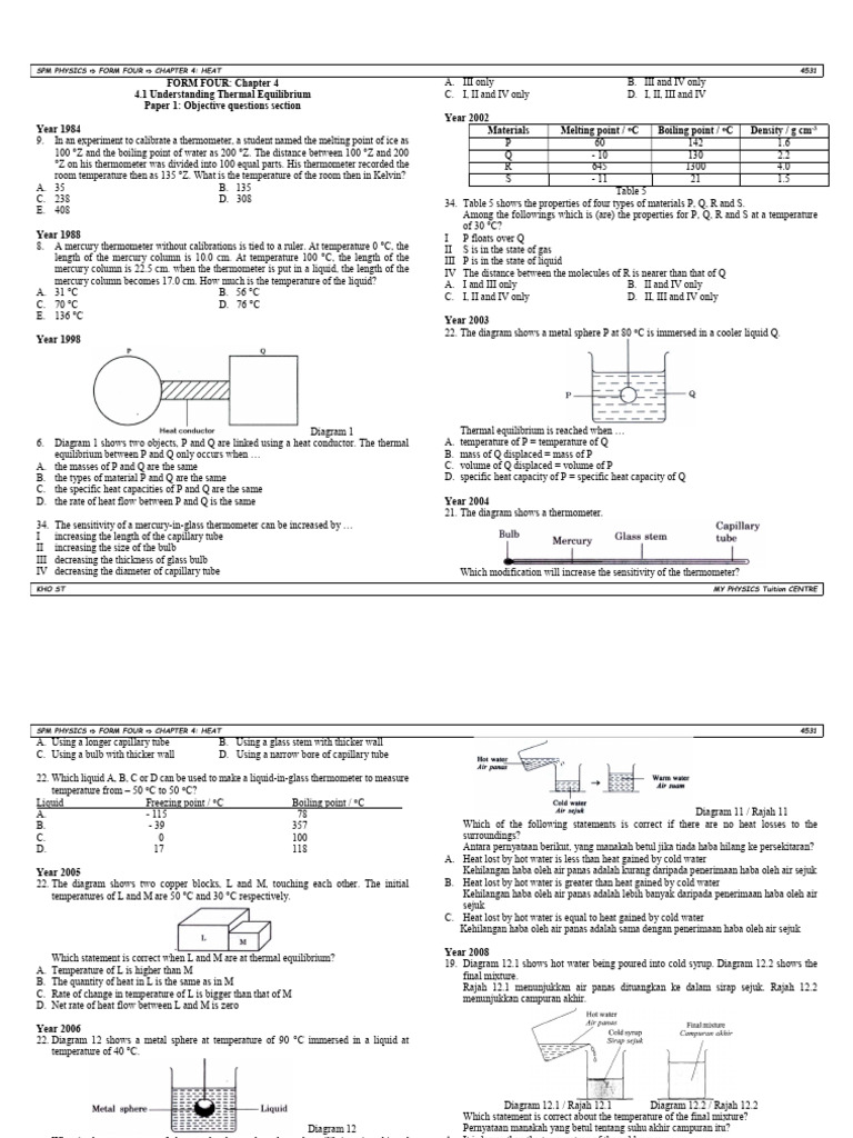 Form 4 Chapter 4.1 Thermal Equilibrium | PDF | Thermometer | Temperature