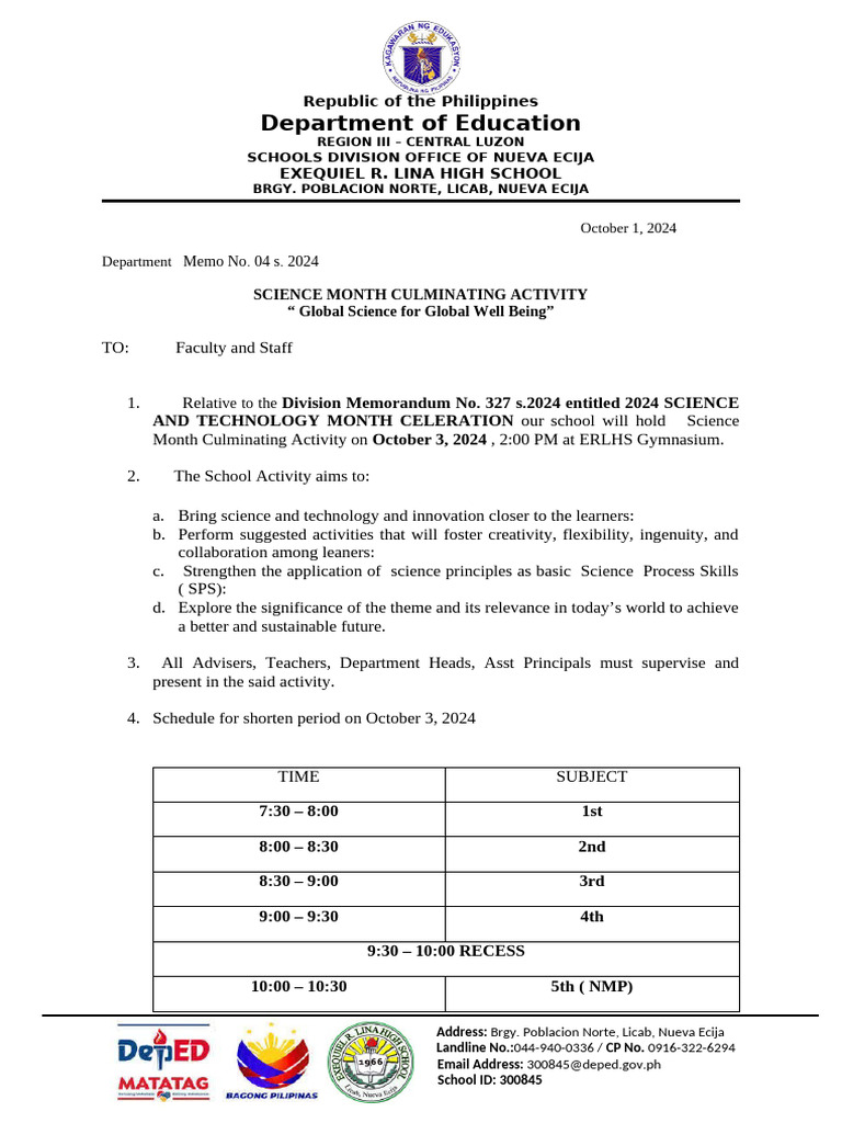 Memo Science Culminating | PDF