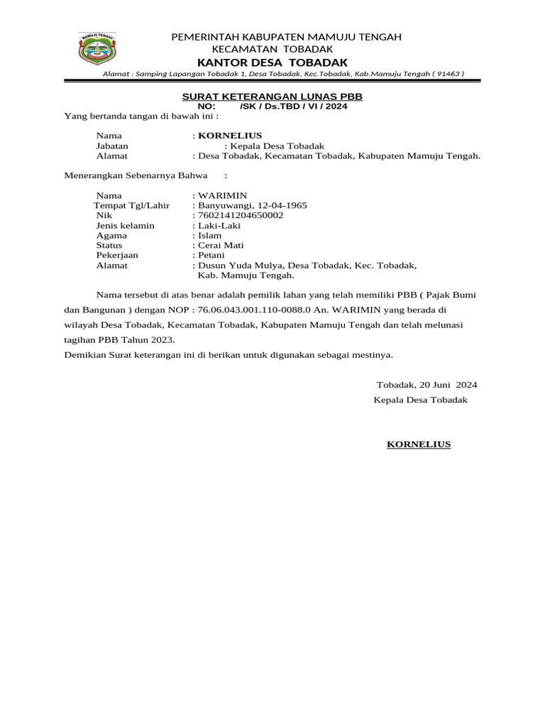 Surat Keterangan Lunas PBB | PDF