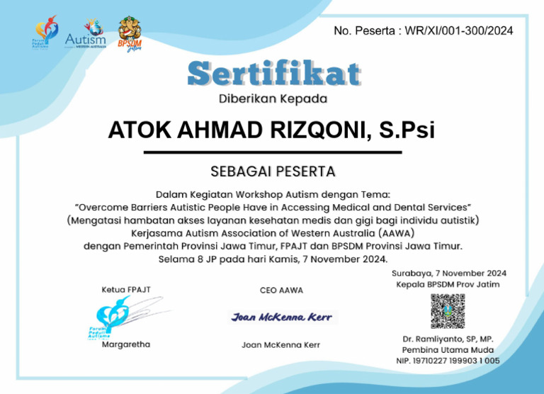 E-Certificate ATOK AHMAD RIZQONI, S.Psi | PDF