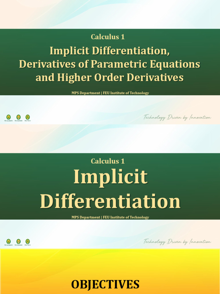 MTPDF5 Derivative of Implicit Functions Derivatives of Parametric Equations and Higher Order ...