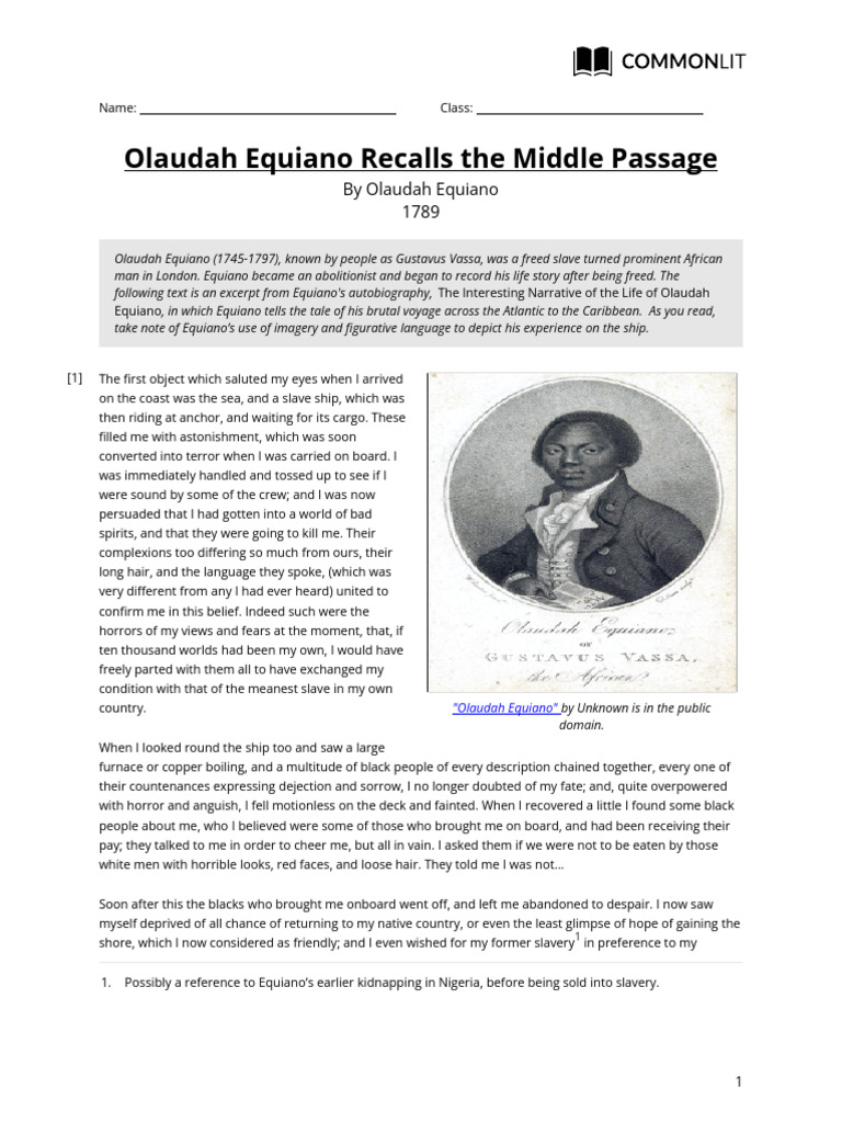 Olaudah Equiano Recalls the Middle Passage | PDF | Olaudah Equiano ...