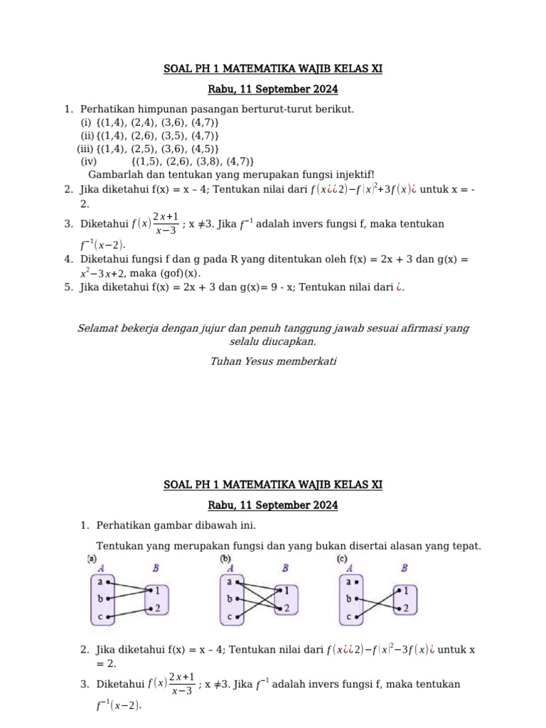 Soal PH 1 Matematika Wajib Kelas Xi | PDF