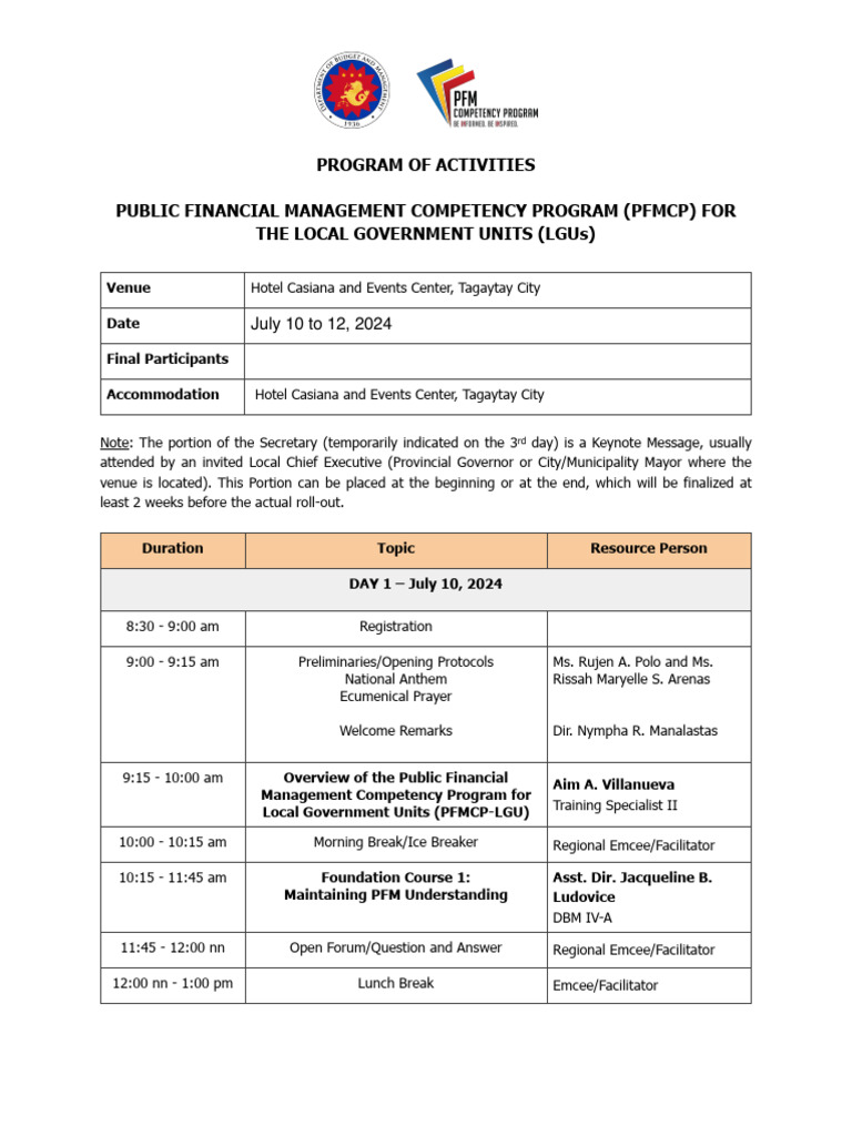 PFM Competency Program for LGUs | PDF | Business