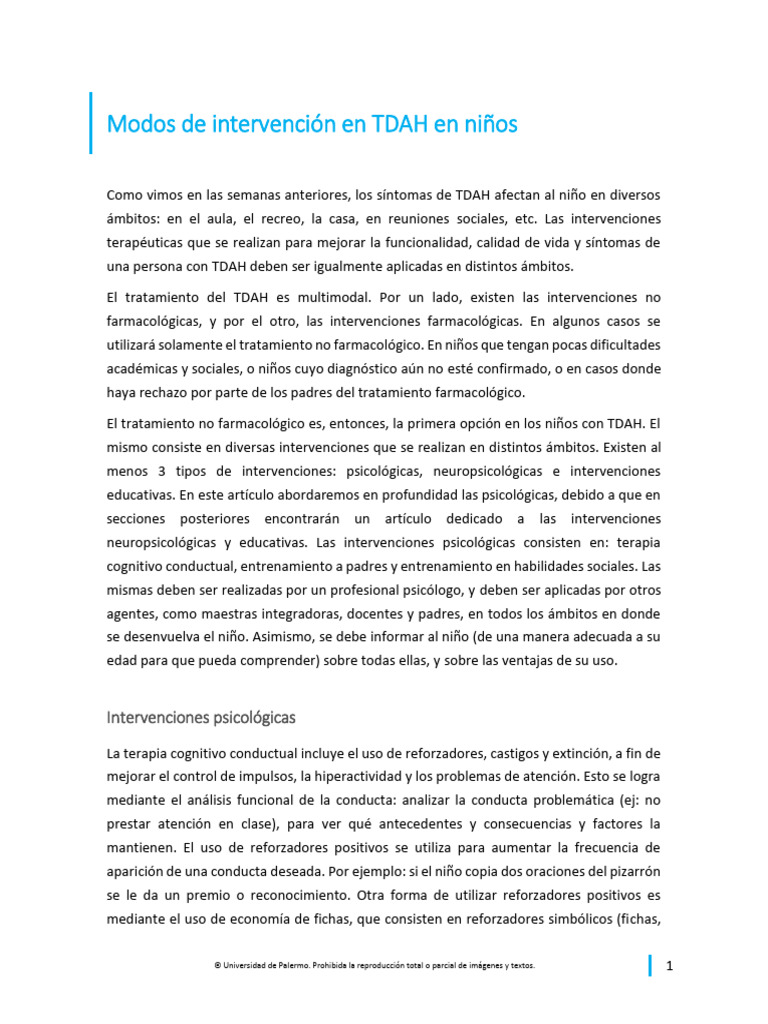 Modos de Intervencion en TDAH en Niños | PDF | Desorden hiperactivo y ...