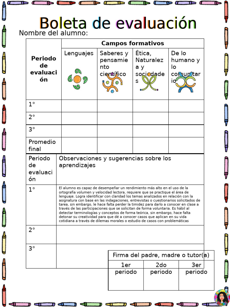 A061PG. Formato Boleta Con Observaciones Editable Versión 3 | PDF | Evaluación | Aprendizaje