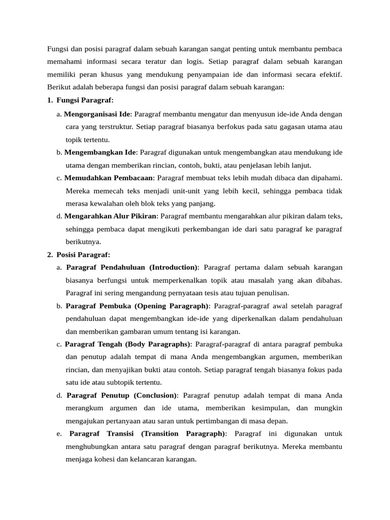 Fungsi Dan Posisi Paragraf Dalam Sebuah Karangan Sangat Penting Untuk ...