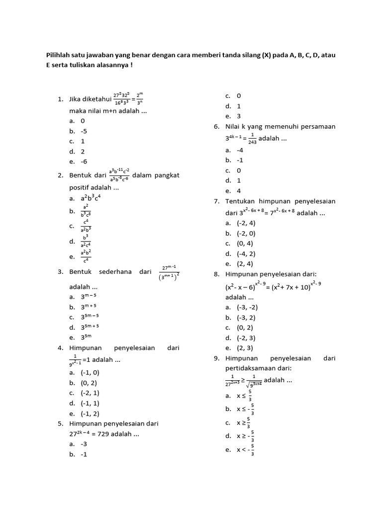 Soal Eksponensial Kelas X | PDF
