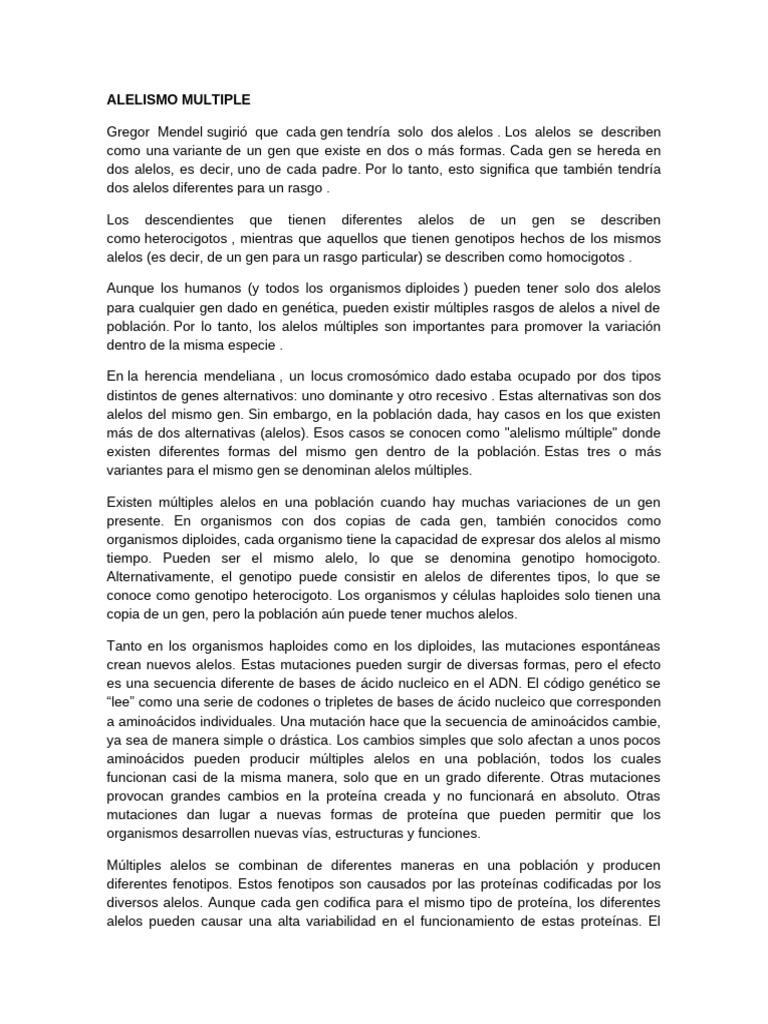 Alelismo Múltiple en Genética | PDF | Alelo | Cigosidad