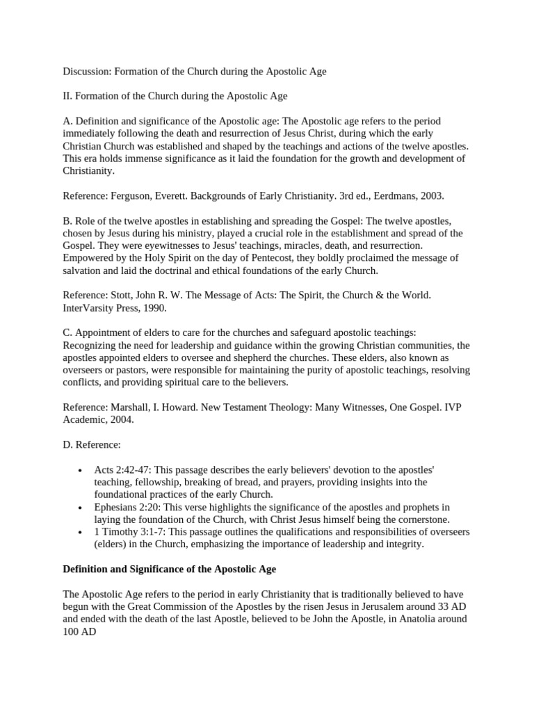 Formation of The Church During The Apostolic Age | PDF | Elder ...