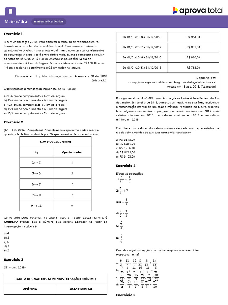 Aprova Total - Exercícios Matemática Bárbara | PDF | Cerveja | Vinhos