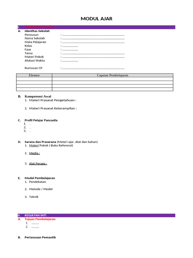 Format Modul Ajar | PDF