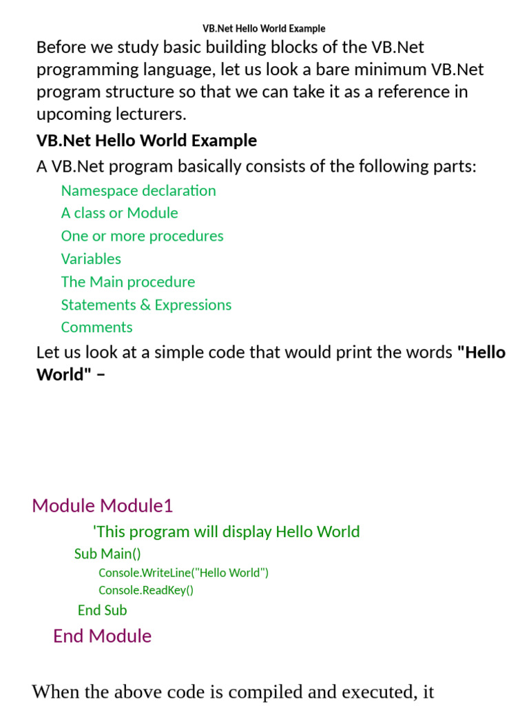 JK VB - Net - 4 Hello World | PDF | Class (Computer Programming ... JK VB - Net - 4 Hello World | PDF | Class (Computer Programming ...