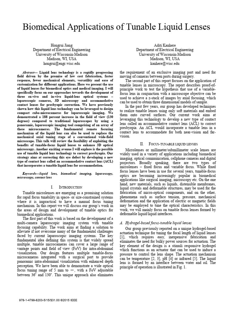 Biomedical Applications of Tunable Liquid Lenses | PDF | Microscope ...