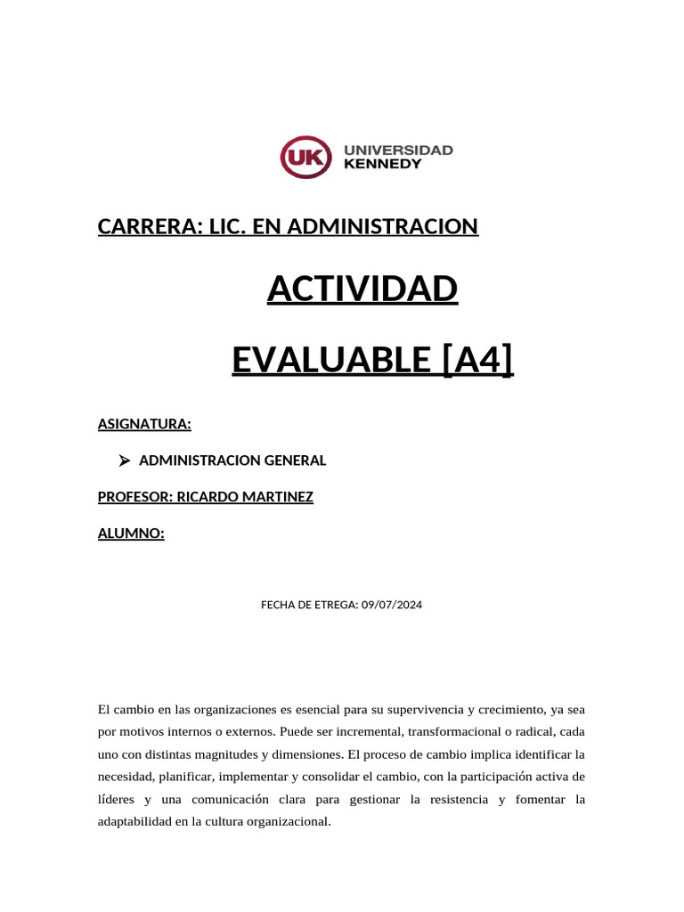 Actividad Evaluable A4 - VILLAGRA | PDF | Innovación | Gestión del cambio